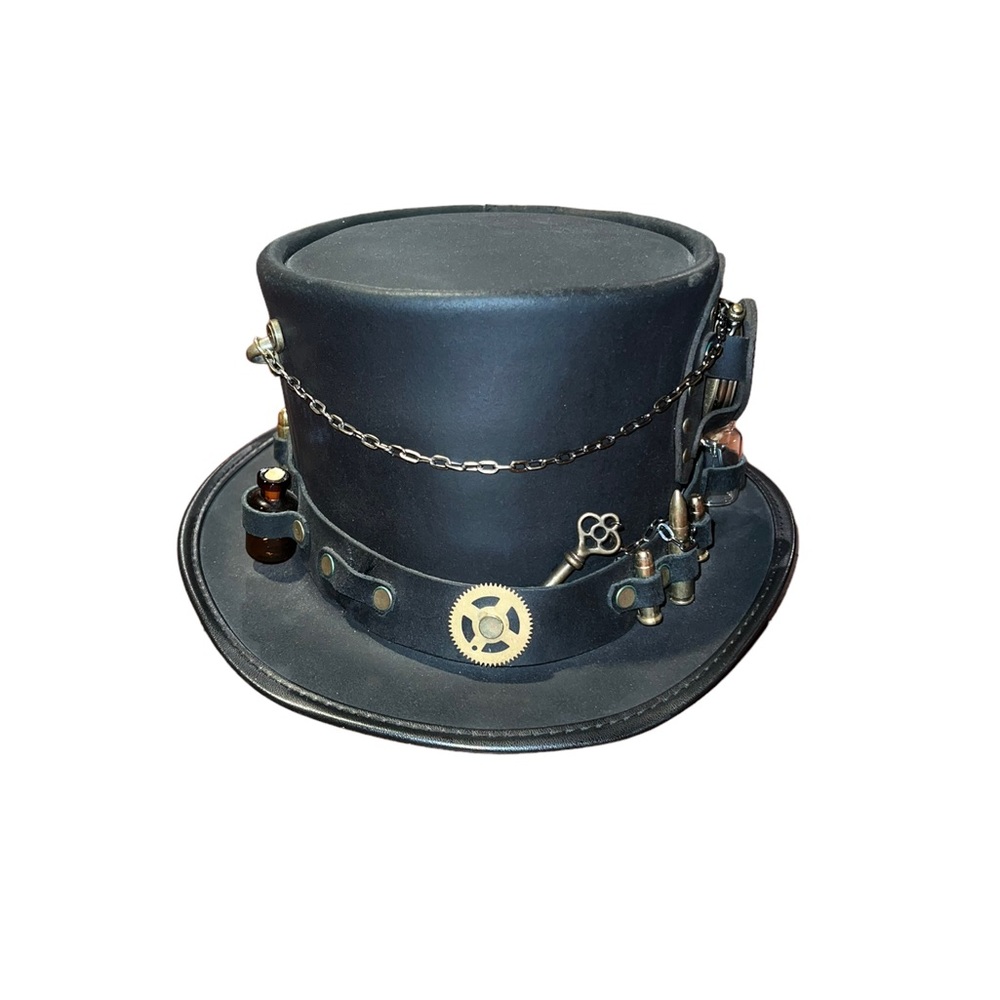 Steampunk Hatter Time Port Leather Top Hat - Gem